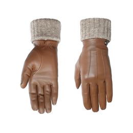 Pearlwood Damen Lederhandschuhe "Lipa", braun, festlich, Gr. 7,5, unifarben mit Farbeinsatz, Schafsleder, Handschuhe, Touchscreen proofed - mit 10