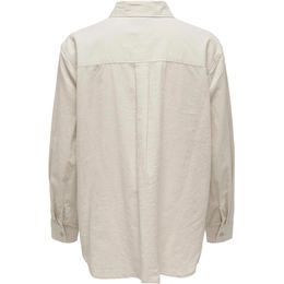 Only Damen Longbluse "ONLTOKYO L/S LINEN BLEND SHIRT", beige, Gr. S, unifarben, Web, Obermaterial: 55% Leinen, 45% Viskose, Blusen, mit Leinen