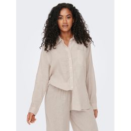 Only Damen Longbluse "ONLTOKYO L/S LINEN BLEND SHIRT", beige, Gr. XS, unifarben, Web, Obermaterial: 55% Leinen, 45% Viskose, Blusen, mit Leinen
