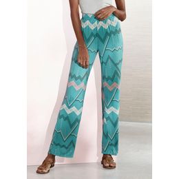 Lascana Damen Pyjamahose, Gr. 32, blau, Single Jersey, Obermaterial: 95% Viskose, 5% Elasthan, bedruckt, gemustert, Basic, Hosen, mit grafischem