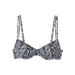 s.Oliver Damen B&uuml;gel-Bikini-Top "Kanto", schwarz-wei&szlig;, Gr. 38, bedruckt, Microfaser, Recycling-Polyamid, Bikini-Oberteile, im Animal-Design