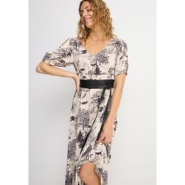 Lascana Damen Maxikleid, beige, Gr. 34, bedruckt, Web, Obermaterial: 100% Viskose, Kleider, mit Alloverdruck und V-Ausschnitt, Sommerkleid,