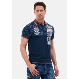 Cipo & Baxx CIPO & BAXX Herren Poloshirt, blau, Gr. M, bedruckt, unifarben, Jersey, Obermaterial: 95% Baumwolle, 5% Elasthan, Shirts