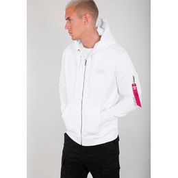 Herren Kapuzensweatjacke "Back Print Zip Hoody", wei&szlig;, Gr. S, Alpha Industries, bedruckt, angeraute Sweatware, Obermaterial: 80% Baumwolle, 20%