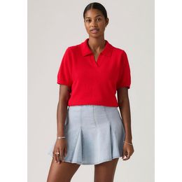 Levi's Kurzarmpullover LEVI'S "SUPER SOFT POLO SWEATER", Damen, Gr. S (36), true rot, Strick, Obermaterial: 53% Baumwolle, 32% Polyester, 13% Polyamid, 2% Elasthan, normal h&uuml;ftlang, V-Ausschnitt, B&uuml;ndchen, Pullover