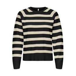 Only Damen Rundhalspullover "ONLAMA LIFE LS RAGLAN O-NECK CC KNT", schwarz-wei&szlig;, Gr. L, gestreift, Strick, Obermaterial: 80% Polyester, 20% Nylon,
