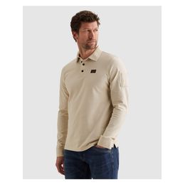 PME-Legend PME LEGEND Herren Langarm-Poloshirt, beige, Gr. L, unifarben, Web, Obermaterial: 95% Baumwolle, 5% Elasthan, Shirts, mit Logo Stickerei