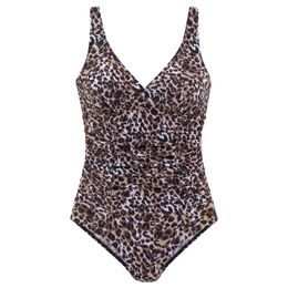 Lascana Damen Badeanzug, braun, Gr. 42, Polyamid, Badeanz&uuml;ge, mit Raffung vorn und Shaping-Effekt