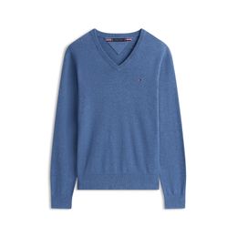 Tommy Hilfiger Herren Strickpullover "ESSENTIAL COTTON V NECK mit V-Ausschnitt und Stickerei", gr&uuml;n, Gr. S, meliert, Strick, Obermaterial: 100%