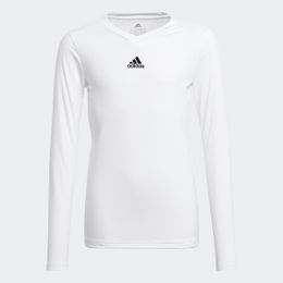 Jungen Langarmshirt "TEAM BASE LONGSLEEVE", wei&szlig;, Gr. 152, adidas Performance, Obermaterial: 100% Polyester, Shirts, f&uuml;r Kinder, mit V-Ausschnitt,