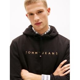 Tommy Jeans Herren Hoodie "TJM REGULAR LINEAR LOGO HOODIE EXT", schwarz, Gr. M, Sweatware, Obermaterial: 80% Baumwolle, 20% Polyester, Sweatshirts,