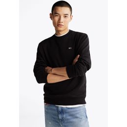 Tommy Jeans Herren Sweatshirt "TJM REGULAR FLAG CREW NECK", schwarz, Gr. S, unifarben, Sweatware, Obermaterial: 80% Baumwolle, 20% Polyester,
