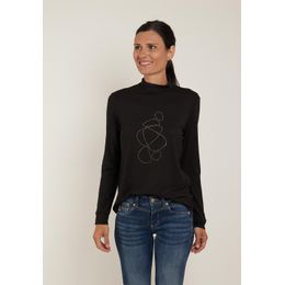 Seidel Moden Damen Langarmshirt, schwarz, Gr. 46, unifarben, Obermaterial: 95% Viskose, 5% Elasthan, Shirts, mit Glitzersteinen, MADE IN GERMANY