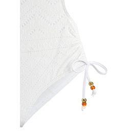 Lascana Damen Badeanzug "Omara", beige, Gr. 40, Strukturmuster, Recycling-Polyamid, Badeanz&uuml;ge, mit Lochstickerei