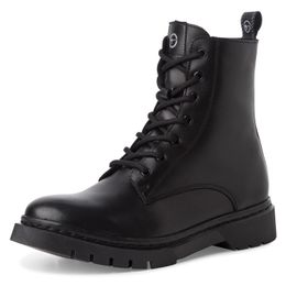 Tamaris Damen Winterboots, Gr. 36, schwarz, Leder, Lederimitat, Basic, Schuhe, Blockabsatz, Schn&uuml;rboots, Winterstiefelette, T-Logo an der Zunge