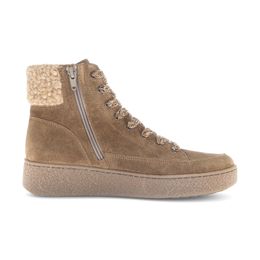Gabor Damen Schn&uuml;rboots "DAVOS", Gr. 38,5, braun, Textil, Veloursleder, Schuhe, Plateau, Schn&uuml;rstiefelette in Komfortweite H (= sehr weit)