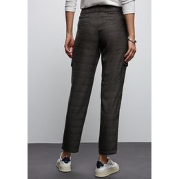 Street One Damen Cargohose "Style Bonny", braun, Gr. 42, kariert, Web, Obermaterial: 62% Polyester, 33% Viskose, 5% Elasthan, Hosen, mit elastischem