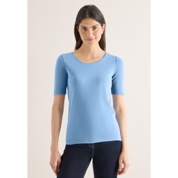 Cecil Damen T-Shirtcloud blau, Basic, Gr. L, unifarben, Web, 100% Baumwolle, Shirts, in Unifarbe