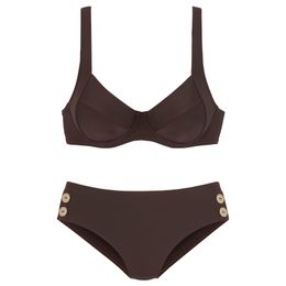 Vivance Damen B&uuml;gel-Bikini, braun, Gr. 40, unifarben, Polyamid, Bikini-Sets, mit goldfarbenen Zierkn&ouml;pfen