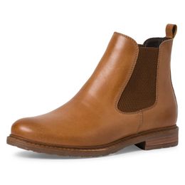 Tamaris Damen Chelseaboots, Gr. 37, braun, Kalbsleder, schimmernd, unifarben, Schuhe, Businessschuh, Chelsea Boot im klassischen Look, schmale Form