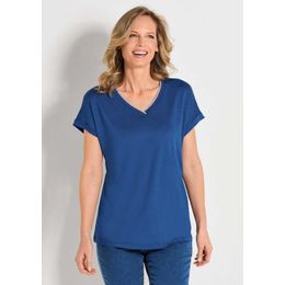 GOLDNER Damen Kurzarmshirt "Kurzgr&ouml;&szlig;e Elegantes Kurzarmoberteil mit Glanz", blau, Gr. 21, Obermaterial: 94% Viskose CV. 6% Elasthan EL., Shirts,