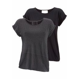 Lascana Damen Kurzarmshirt "mit modischem Cut-Out", schwarz, Gr. 36, gemustert, unifarben, Single Jersey, Obermaterial: 95% Viskose (LENZING