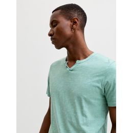 Jack & Jones JACK & JONES Herren T-Shirt "SPLIT NECK TEE", gr&uuml;n, Gr. M, unifarben, Jersey, Obermaterial: 100% Baumwolle, Shirts, mit V-Ausschnitt