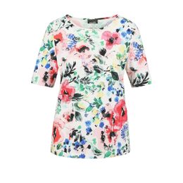GOLDNER Damen Kurzarmshirt "Kurzgr&ouml;&szlig;e Florales Halbarm-Shirt, bunt", bunt, Basic, Gr. 24, Obermaterial: 95% Viskose CV. 5% Elasthan EL., Shirts,