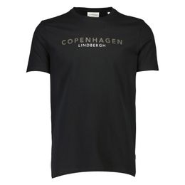 LINDBERGH Herren T-Shirt, schwarz, Gr. L, unifarben, Single Jersey, Obermaterial: 100% Baumwolle, Shirts, mit Logo und Rundhalsausschnitt