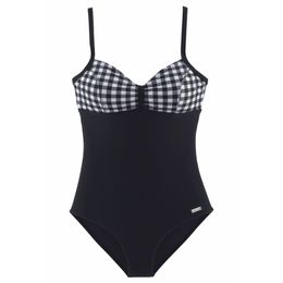Lascana Damen Badeanzug, schwarz-wei&szlig;, Gr. 50, kariert, Polyamid, Badeanz&uuml;ge, mit schwarz-wei&szlig;en Kontrastdetails und Shaping-Effekt