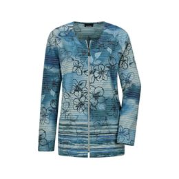 GOLDNER Damen Kurzjacke "Kurzgr&ouml;&szlig;e Jerseyjacke mit floralem Streifenmuster", blau, Gr. 23, Obermaterial: 50% Viskose CV. 45% Polyester PES. 5%