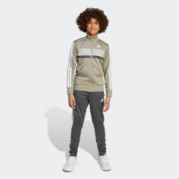 Jungen Trainingsanzug "SEASONAL ESSENTIALS TIBERIO 3-STREIFEN TRICOT KIDS", silber, Gr. 176, adidas Sportswear, Obermaterial: 100% Polyester,
