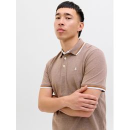 Jack & Jones JACK & JONES Herren Poloshirt "JJEPAULOS Poloshirt mit klassischem Kragen und figurbetonter Form", braun, Gr. S, unifarben mit Farbeinsatz, Piqu&eacute;,