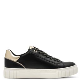 Marco Tozzi Damen Plateausneaker, Gr. 40, schwarz, Lederimitat, kontrastfarbene Details, Schuhe, Freizeitschuh, Halbschuh, Schn&uuml;rschuh mit