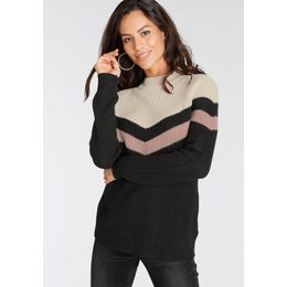 Laura Scott Damen Strickpullover, schwarz, Gr. 38, gestreift, Grobstrick, Obermaterial: 50% Baumwolle, 50% Polyacryl, Pullover, mit mehrfarbigen
