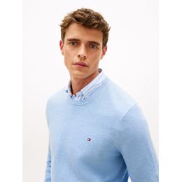 Tommy Hilfiger Herren Rundhalspullover "ESSENTIAL STRUCTURE CREW NECK mit Struktur und Label"vessel blau heather, Gr. L, Strick, Obermaterial: 100%