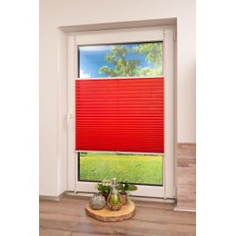 Plissee K-home, B:110cm H:130cm, rot, Obermaterial: 100% Polyester, Badezimmer, Plissees, "Klemmfix Pisa", Crushed-Optik