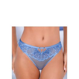 Lascana Damen String "Alicia", Gr. 44, blau, Microtouch, Obermaterial: 84% Polyamid, 16% Elasthan, Unterhosen, mit sch&ouml;nem Bund aus feiner Spitze