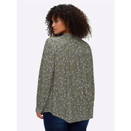 sheego Damen Druckbluse, gr&uuml;n, Gr. 56, bedruckt, gebl&uuml;mt, gemustert, mehrfarbig, 100% Viskose, Blusen
