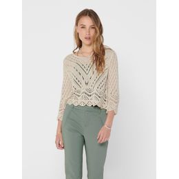 Jacqueline de Yong JDY Damen Strickpullover "JDYNEW SUN 3/4 CROPPED PULLOVER KNT NOOS", beige, Gr. L, unifarben, Strick, Obermaterial: 100% Polyacryl, Pullover