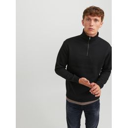 Jack & Jones JACK & JONES Herren Sweatshirt "JJEBRADLEY SWEAT HALF ZIP NOOS", schwarz, Gr. L, unifarben, angeraute Sweatware, Obermaterial: 61% Polyester, 39%