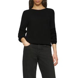 QS Damen Rundhalspullover, schwarz, Gr. XXL, unifarben, Strick, Obermaterial: 60% Viskose, 40% Baumwolle, Pullover, in Strick-Optik