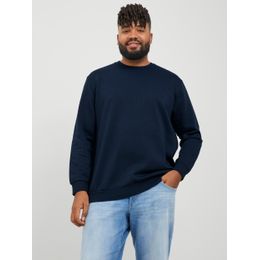 Jack & Jones PlusSize Herren Sweatshirt "JJEBRADLEY SWEAT CREW NOOS PLS", blau, Gr. 6XL, JACK & JONES PLUSSIZE, unifarben, angeraute Sweatware, Obermaterial: 61%