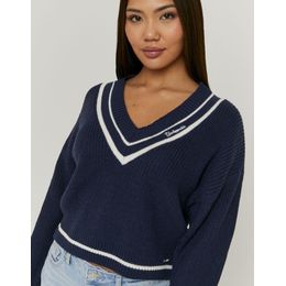 Tally Weijl Damen Strickpullover "SPUACKARIBOU", blau, Gr. S, unifarben mit Farbeinsatz, Strick, Obermaterial: 100% Polyurethan, Pullover,