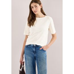 Cecil Damen T-Shirt, wei&szlig;, Gr. L, gestreift, Web, 100% Baumwolle, Shirts, aus reiner Baumwolle