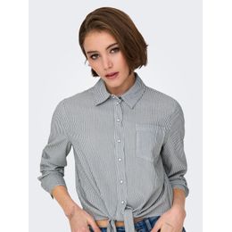 Only Damen Hemdbluse "ONLLECEY LS KNOT SHIRT NOOS WVN"pine grove stripes:cloud dancer, Gr. XS, gestreift, Web, Obermaterial: 53% Polyester, 27%