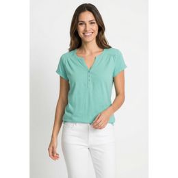 bonprix Damen T-Shirt "Baumwoll-Shirt, Kurzarm", gr&uuml;n, Gr. 40, Obermaterial: 100% Baumwolle, Shirts, l&auml;ssige Passform, Kurzarm, V-Ausschnitt, aus