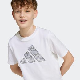 M&auml;dchen T-Shirt "MIT CAMOUFLAGE-GRAFIK F&Uuml;R KINDER", wei&szlig;, Gr. 128, adidas Sportswear, Obermaterial: 100% Baumwolle, Shirts, sportlicher Stil, kurze