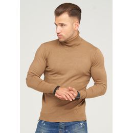 behype Herren Rollkragenpullover "TIBERIUS", beige, Gr. M, unifarben, 50% Baumwolle, 30% Polyester, 15% Viskose, 5% Elasthan, Pullover, im modischen