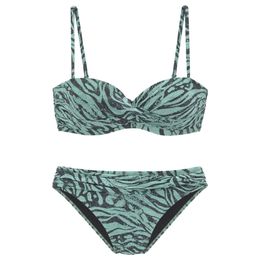 Bruno Banani Damen B&uuml;gel-Bandeau-Bikini, gr&uuml;n, Gr. 34, bedruckt, Microfaser, Polyamid, Bikini-Sets, in trendigem Animalprint